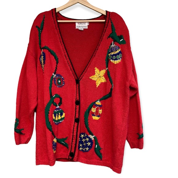 Talbots | Sweaters | Talbots Xl Vintage Knitted By Hand Red Christmas ...